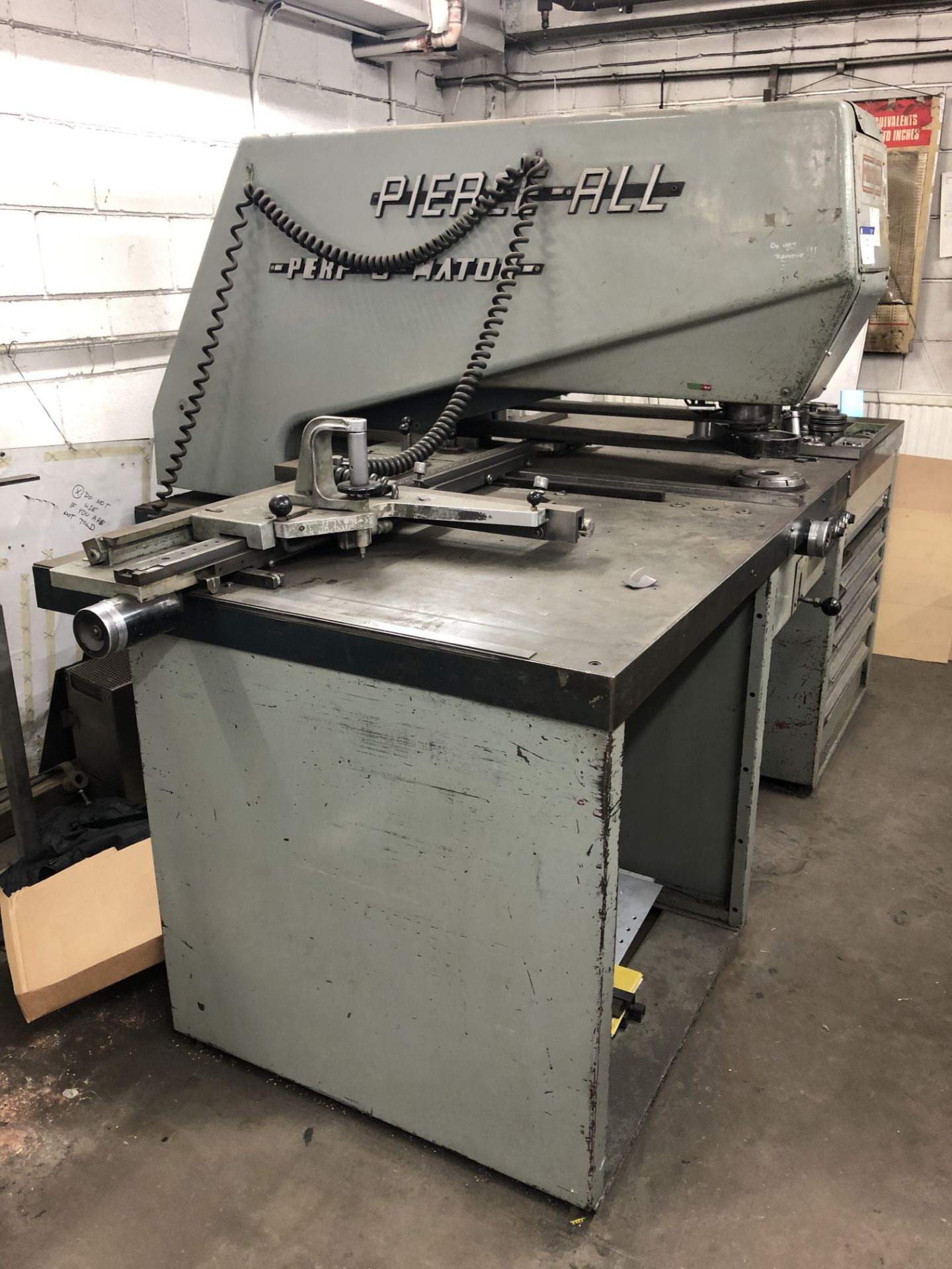 Pierce-All PERF-O-MATOR TURRET PUNCH PRESS, with Nu-Era storage cabinet ...