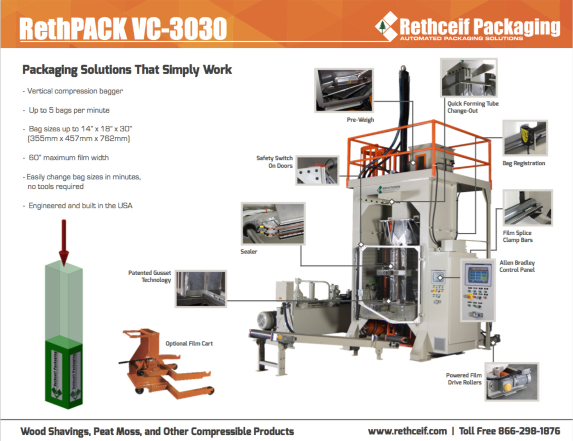 Rethceif Packaging Vertical Compression Bagger, Model# RethPack VC-3030 ...