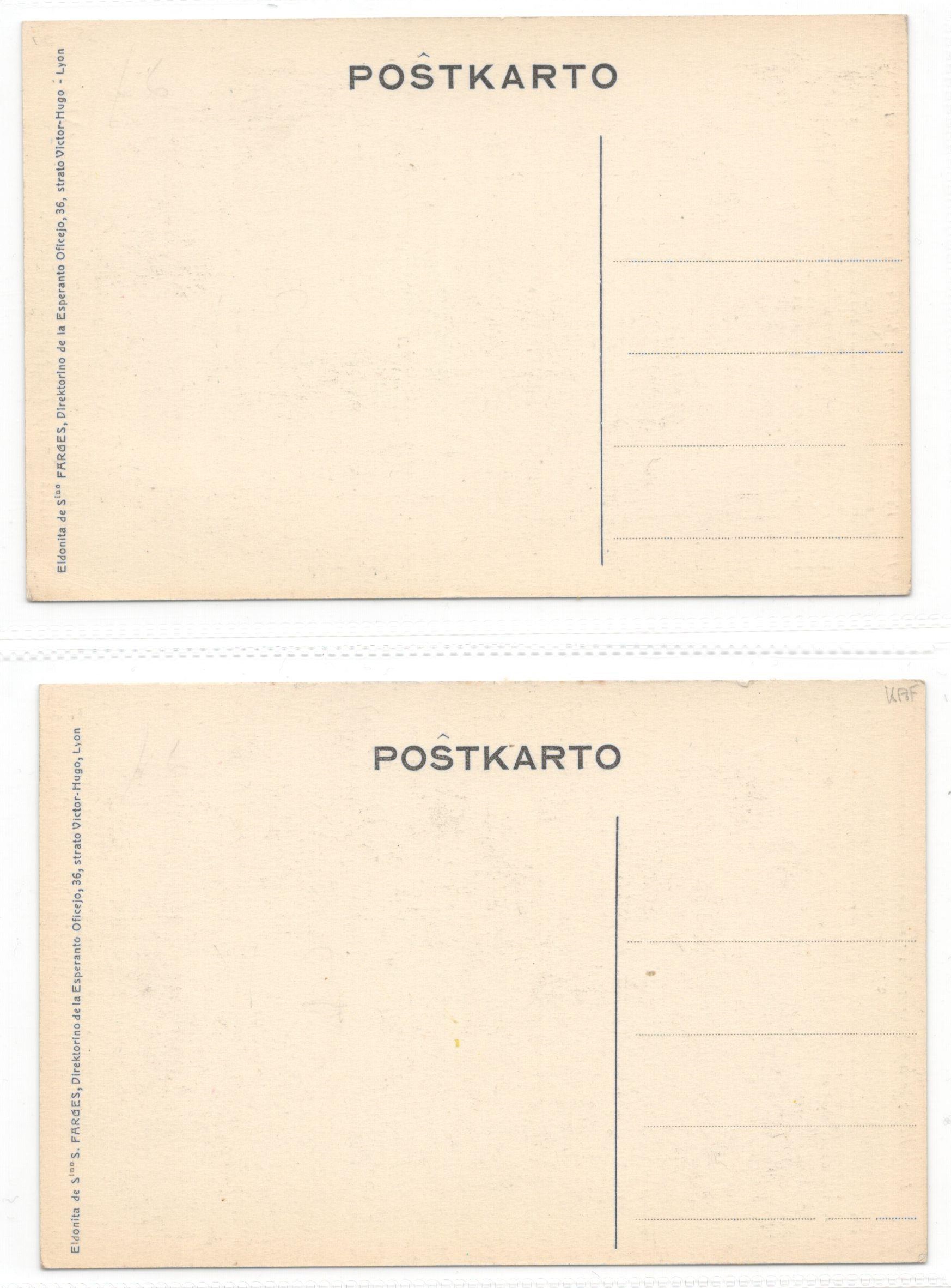 TWO RUSSIAN ESPERANTO PROPAGANDA CARTOON POSTCARDS