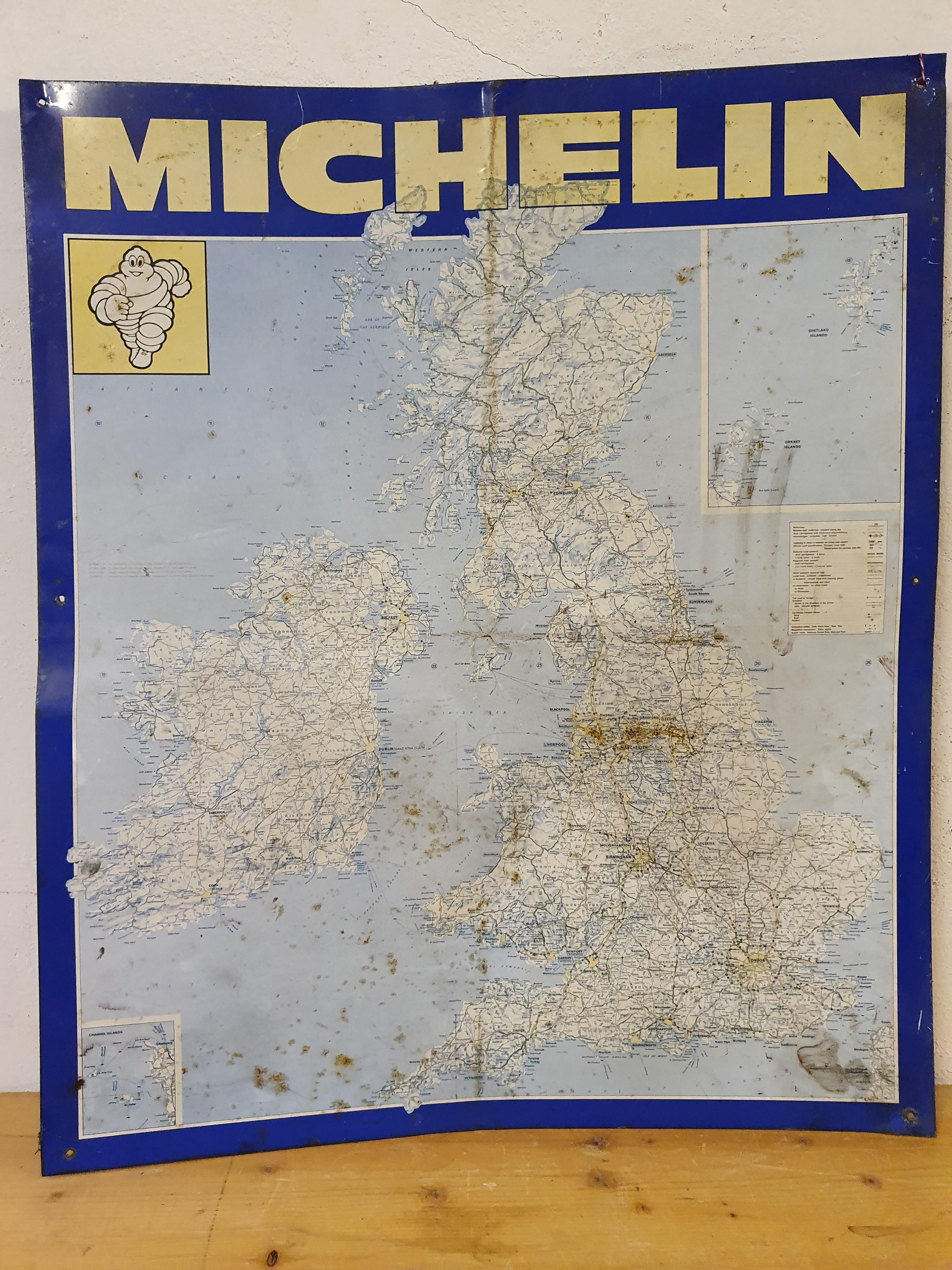 A printed tin Michelin road map, 86 x 72 cm.