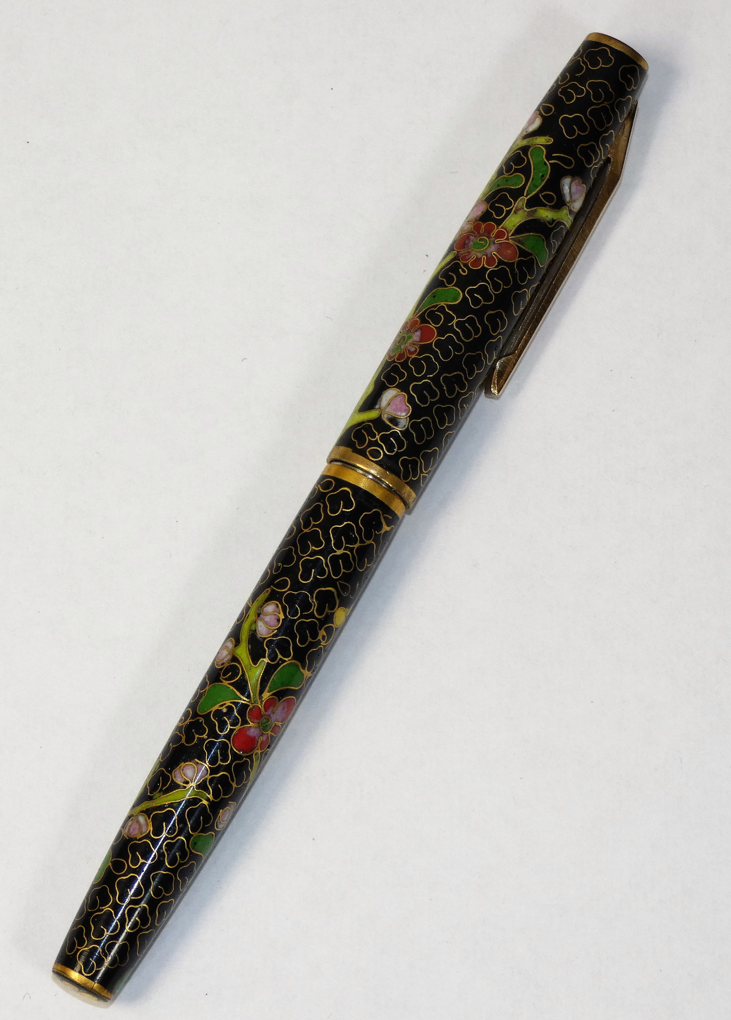 A Golden Star Pen Company fountain pen, in black cloisonné with a ...
