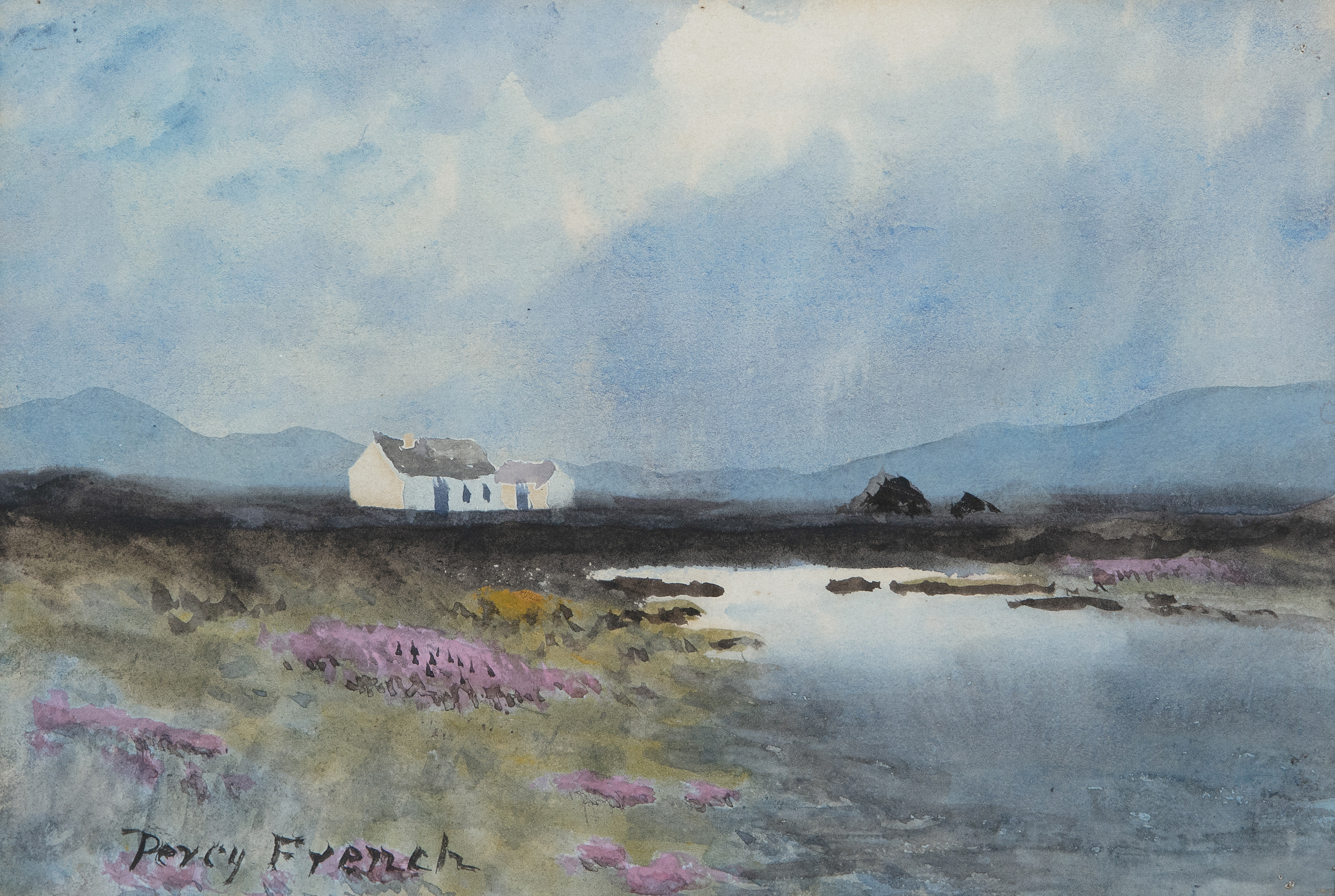 William Percy French (1854-1920) Cottage in Landscape Watercolour, 17 x ...