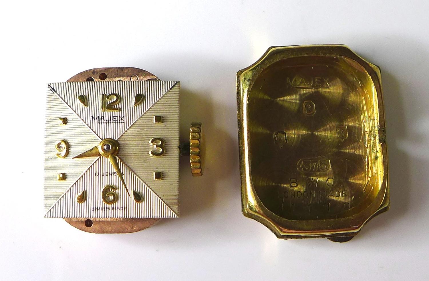 A 9ct gold cased Majex lady's wristwatch, 17 jewels movement, on a 9ct ...