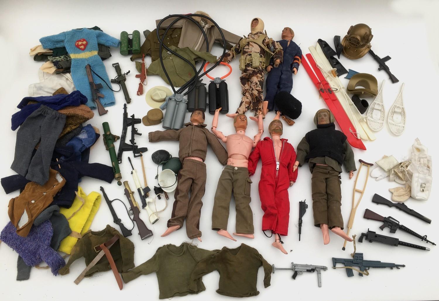 Six 1970s-1980s Action Man figures, including an eagle eyed figure, a ...