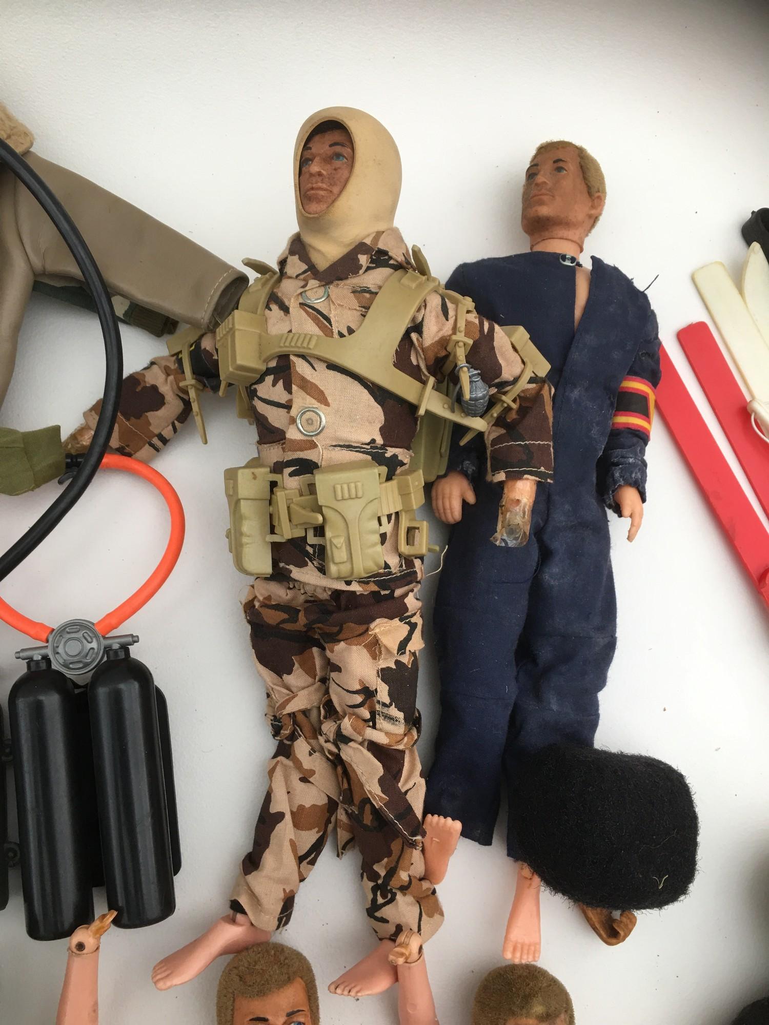 Six 1970s-1980s Action Man figures, including an eagle eyed figure, a ...