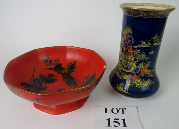 A Maling 'Cetem Ware' pedestal bowl, a Carlton Ware Chinoiserie ...