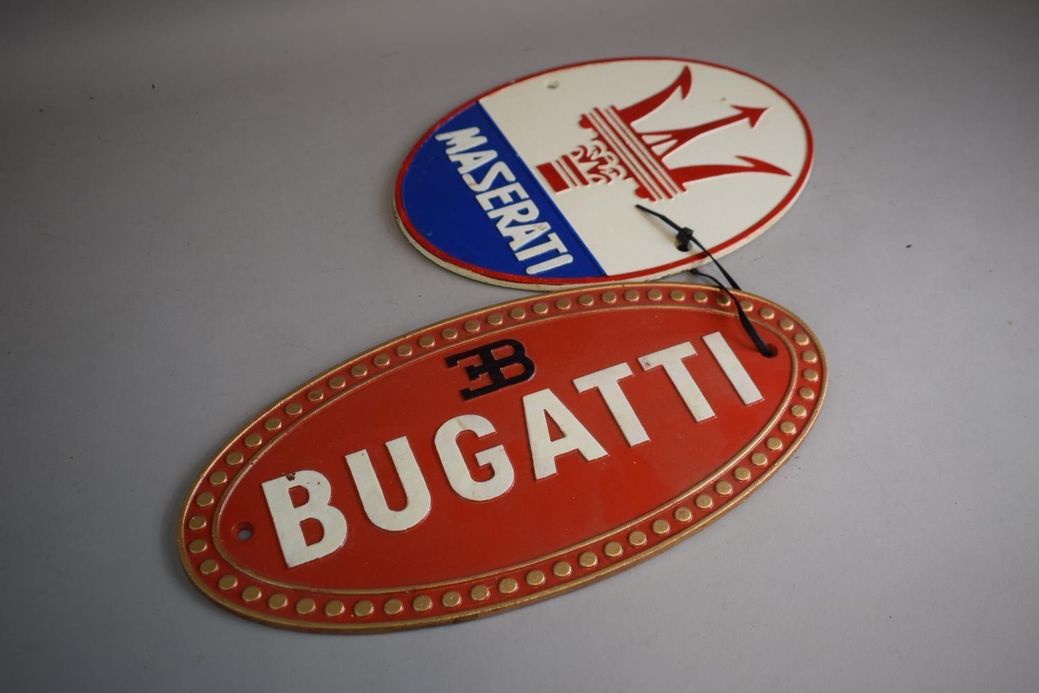 A Reproduction Cast Metal Bugatti Plaque Together with a Maserati ...