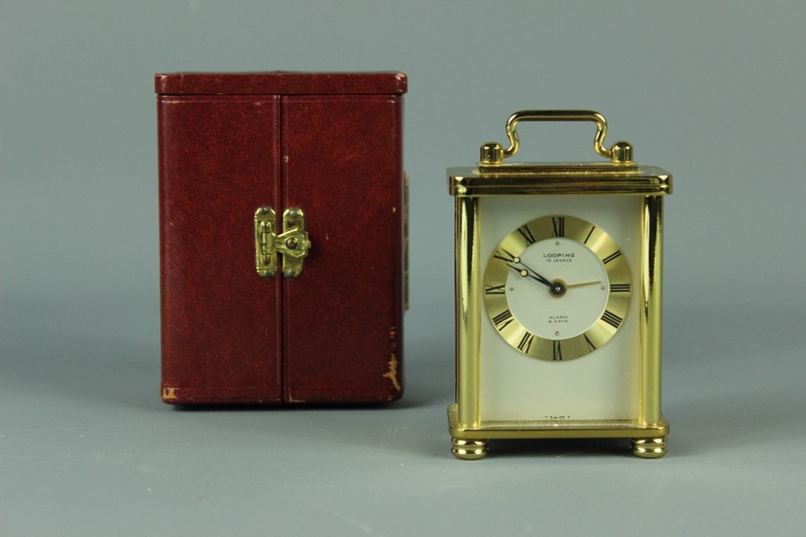 Swiss Looping 15 Jewel 8-day carriage clock, approx 3.5 x 6.5 x 7.5 cms ...