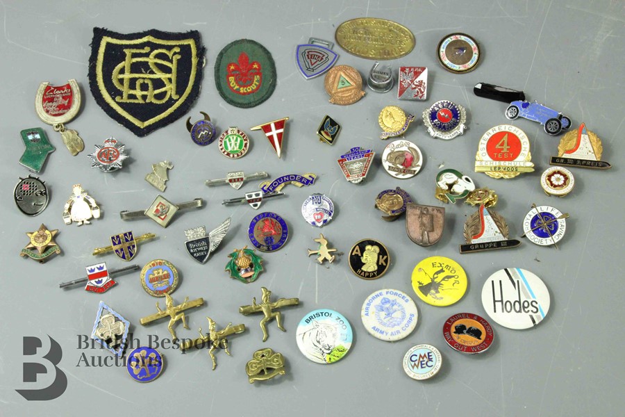 Miscellaneous enamel pin badges, including National Rose Society, Royal ...
