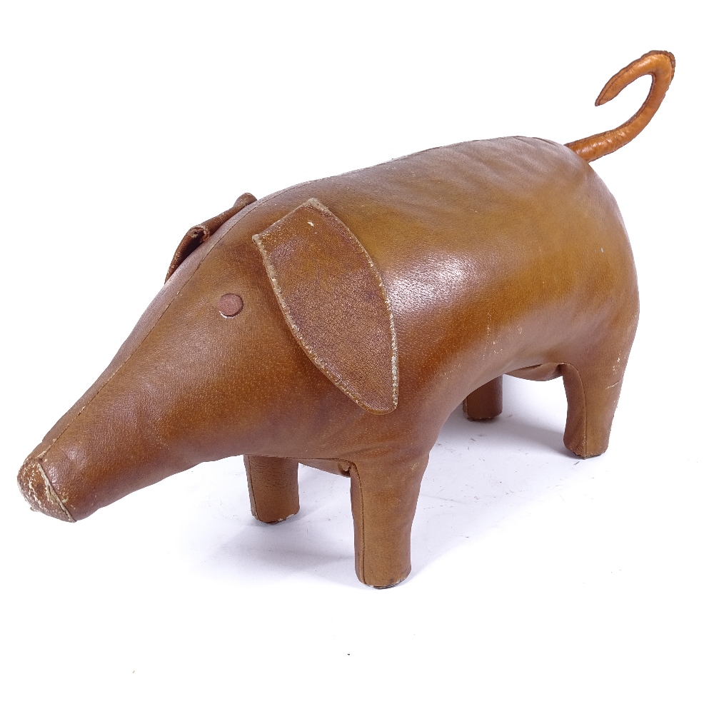 A Vintage brown leather pig footstool, thought to be Liberty & Co ...