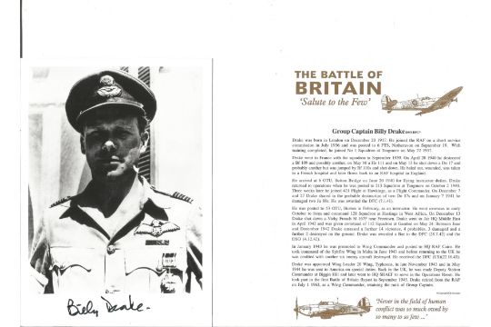 Gp. Capt. Billy Drake Battle of Britain fighter pilot signed 6 x 4 ...