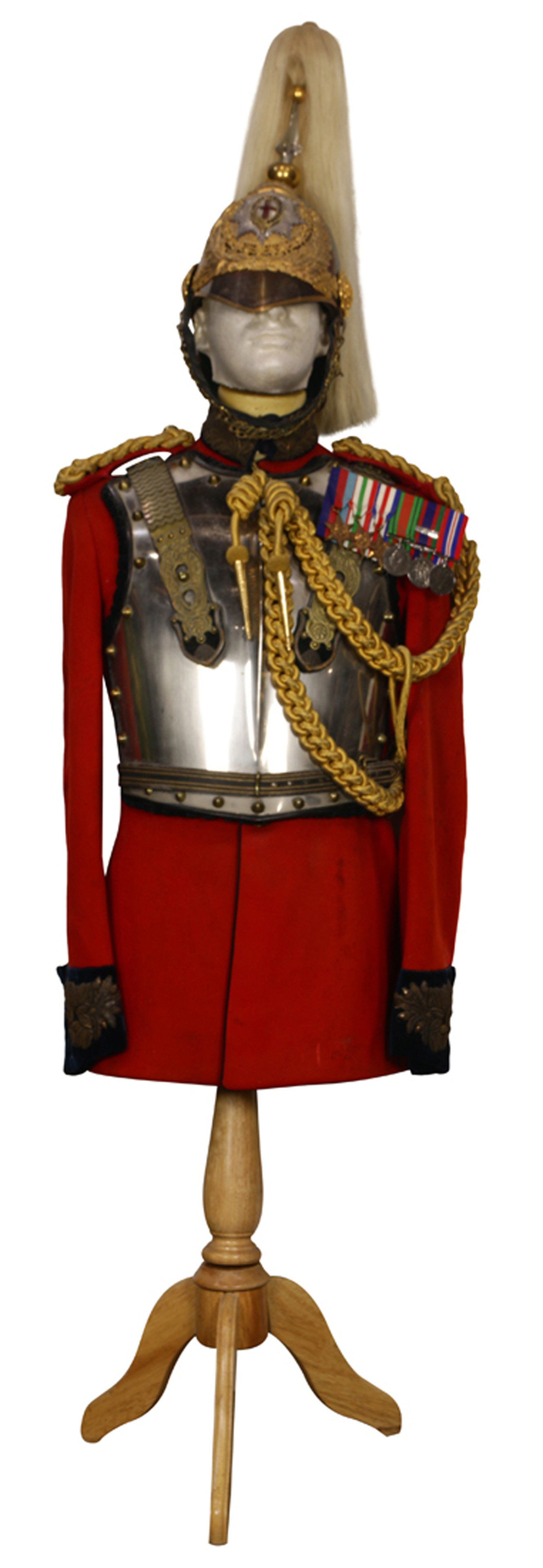 A British Life Guards' officer's uniform with cuirass and a helmet, the ...