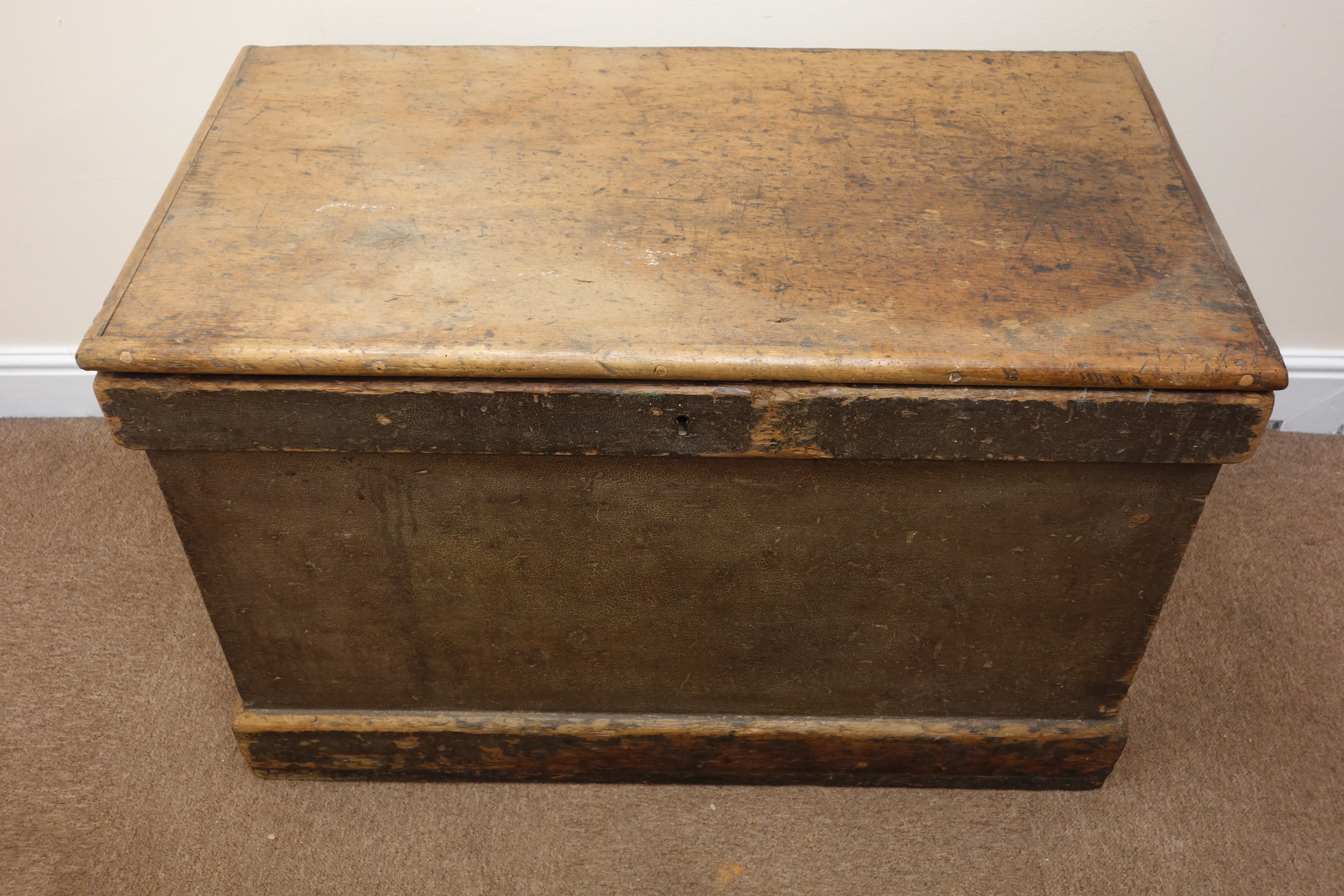 19th century scumbled pine joiners chest, hinged lid, fitted interior ...