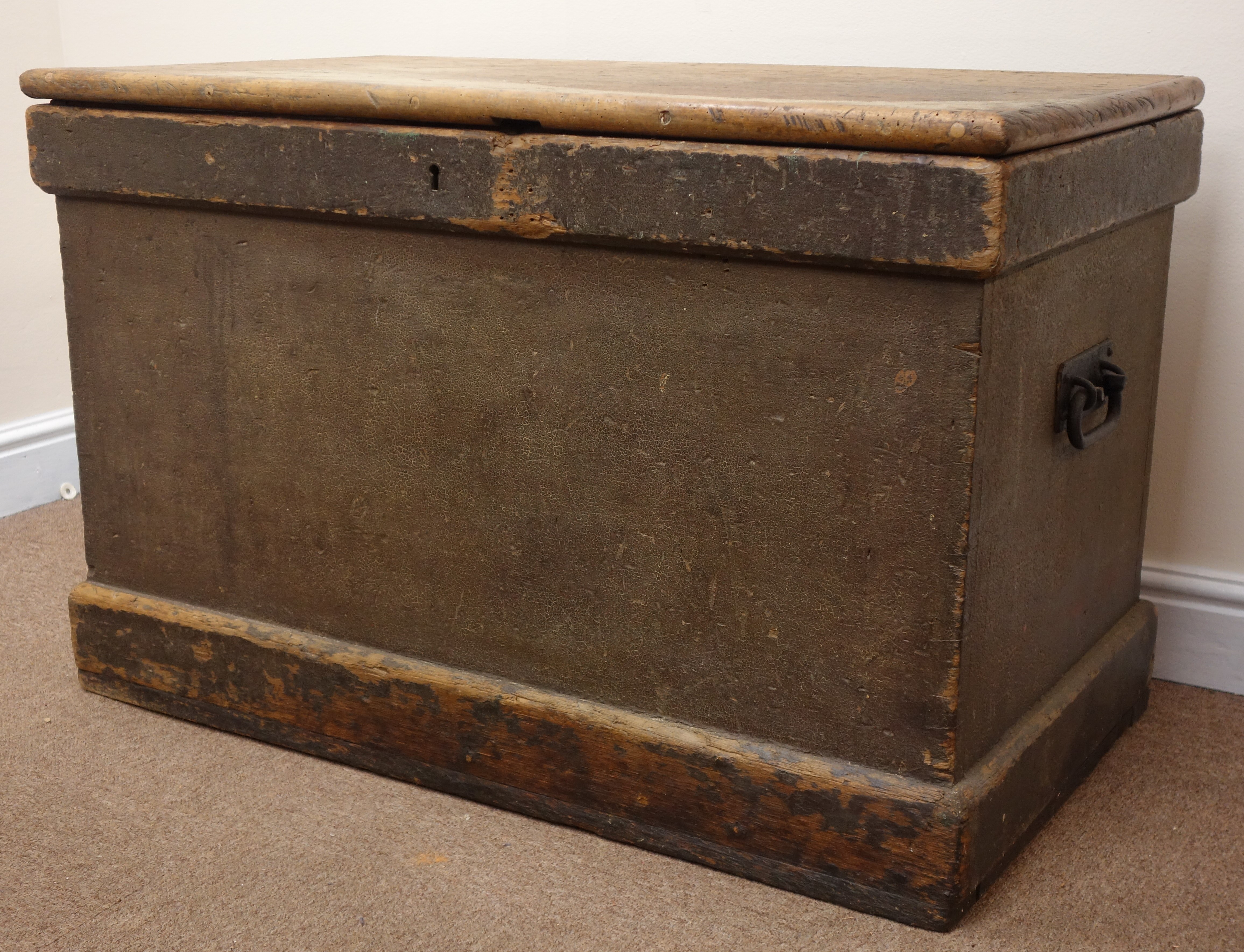 19th century scumbled pine joiners chest, hinged lid, fitted interior ...