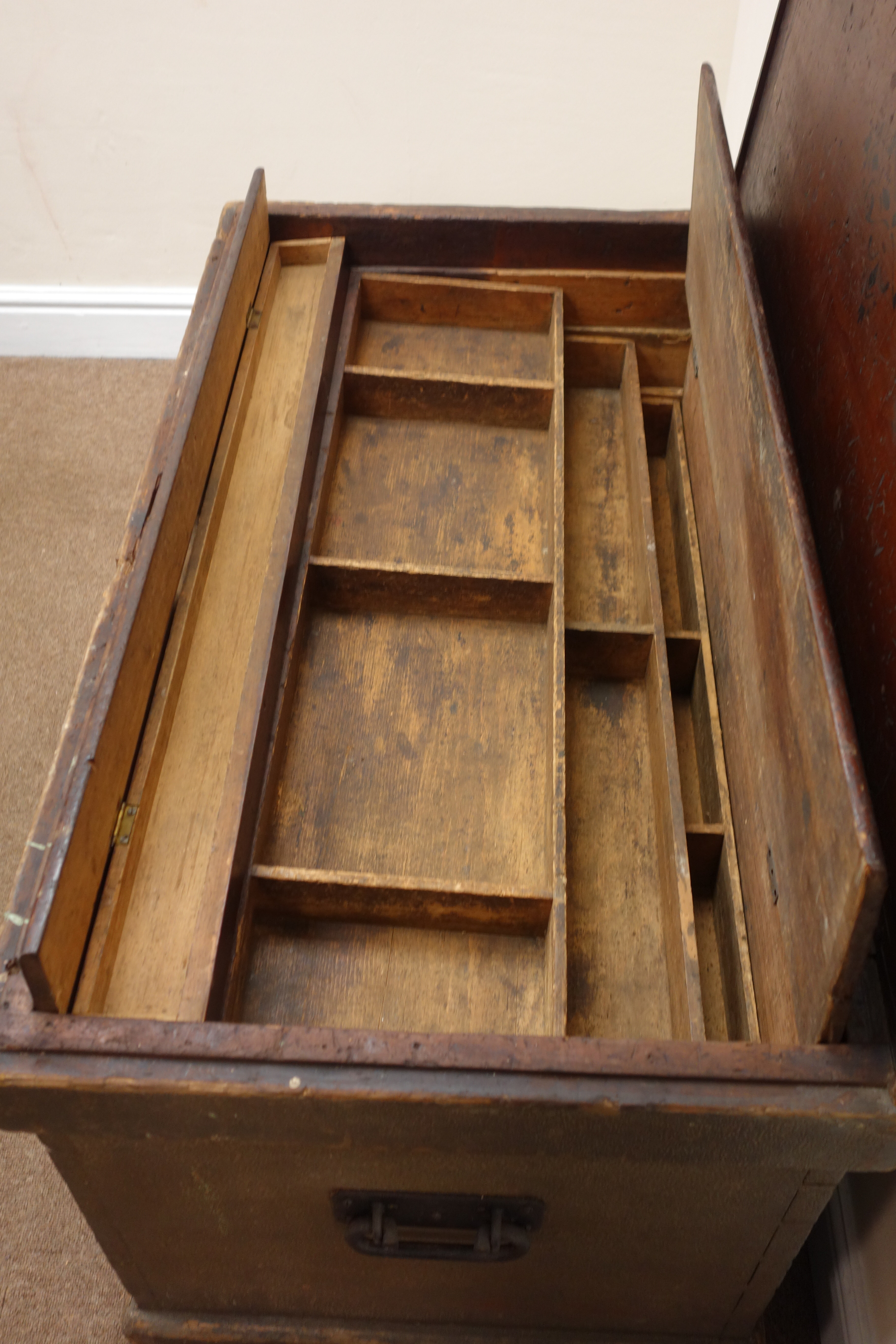 19th century scumbled pine joiners chest, hinged lid, fitted interior ...