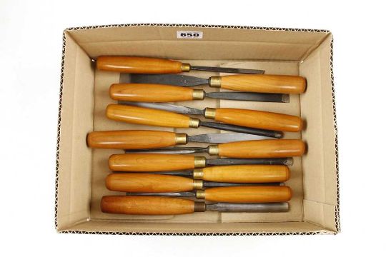 A little used set of 12 carving tools by ADDIS with matching beech ...