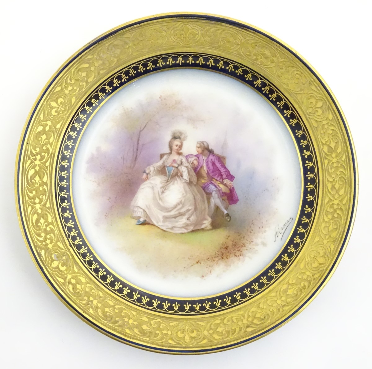 A cabinet plate in the manner of Sevres, decorated with an 18thC ...