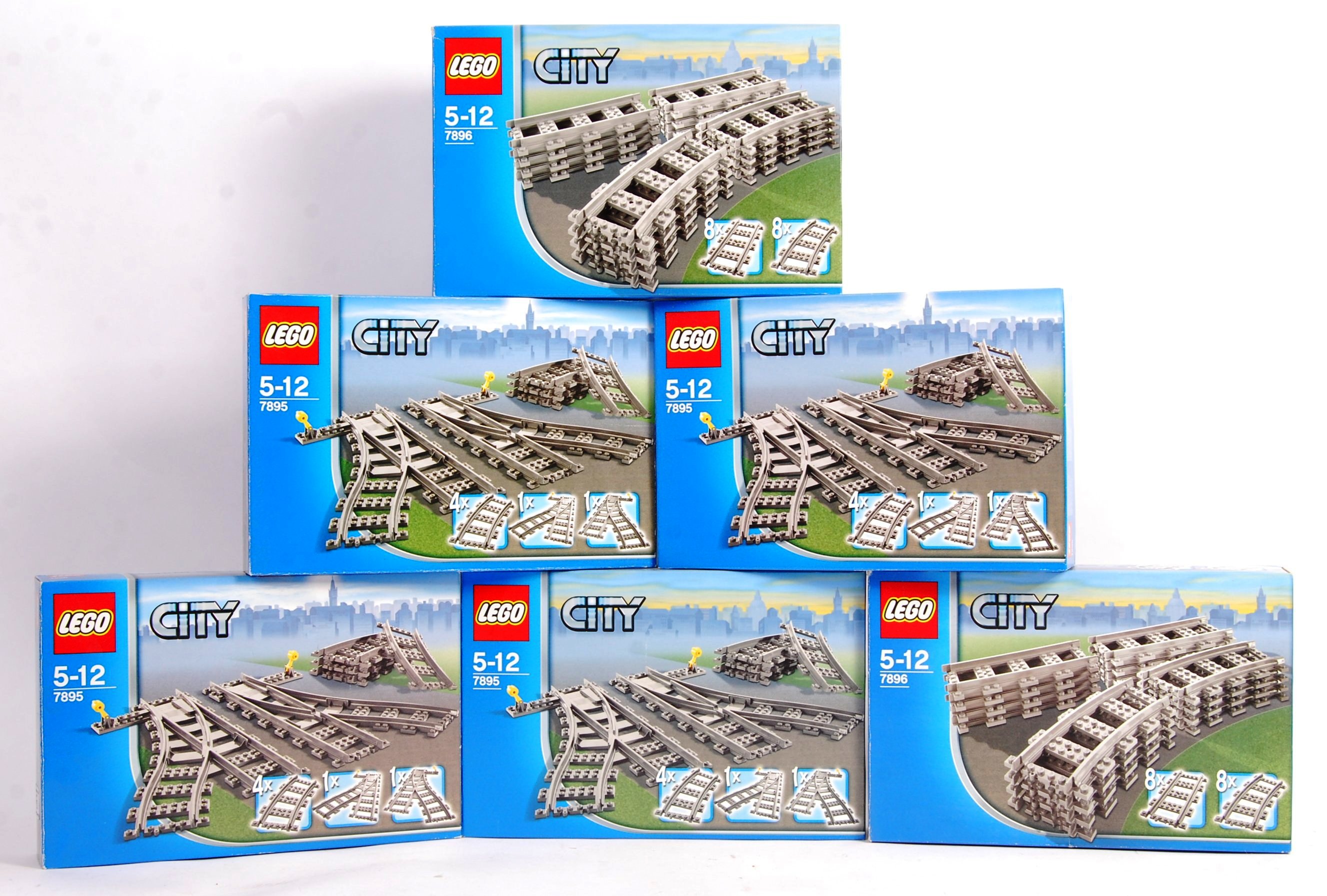A collection of 6x Lego Train Set track sections ( sets 7895 & 7896 ...