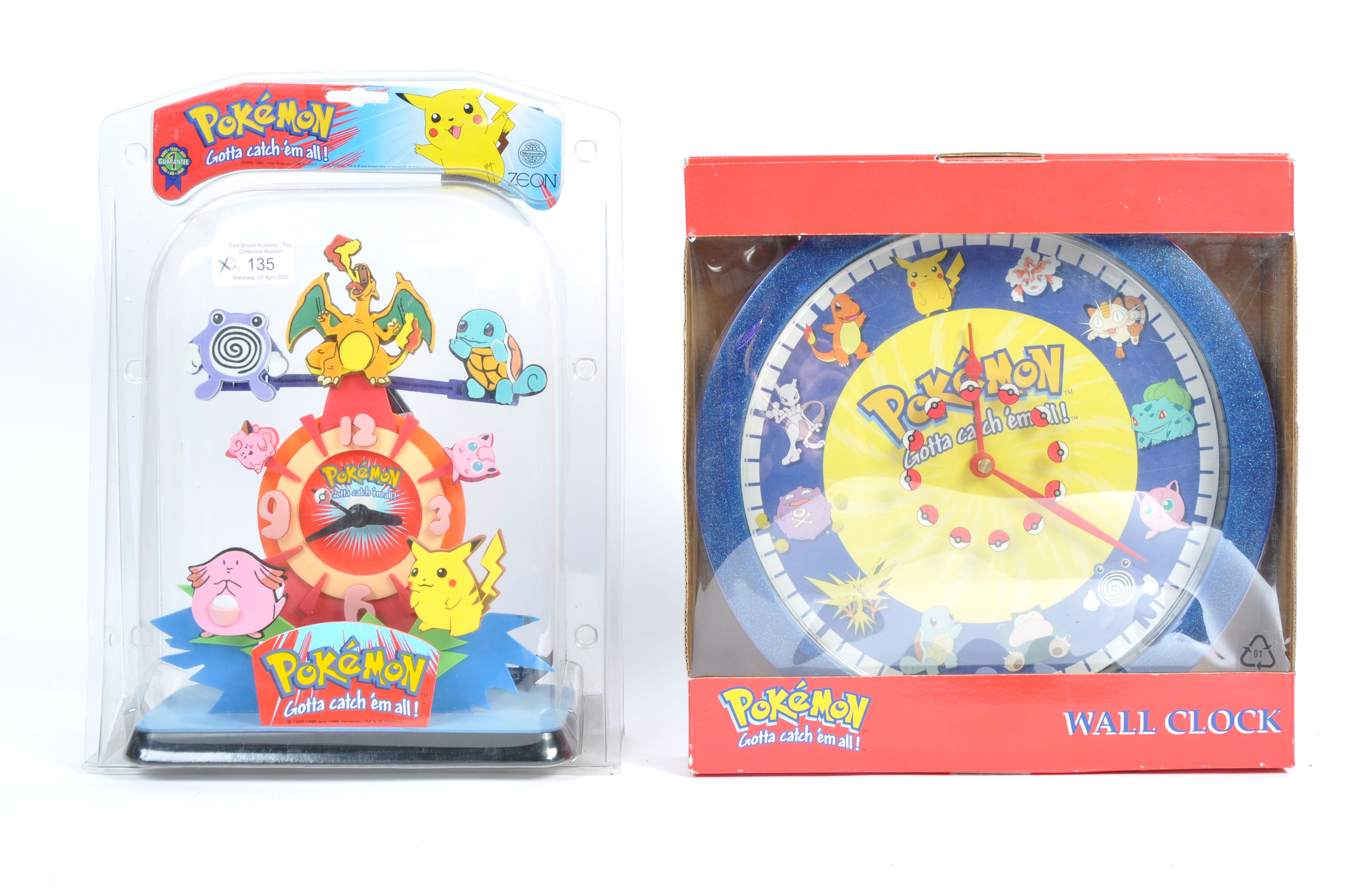 Two original 1990's Nintendo licensed Pokemon Zeon made quartz clocks ...