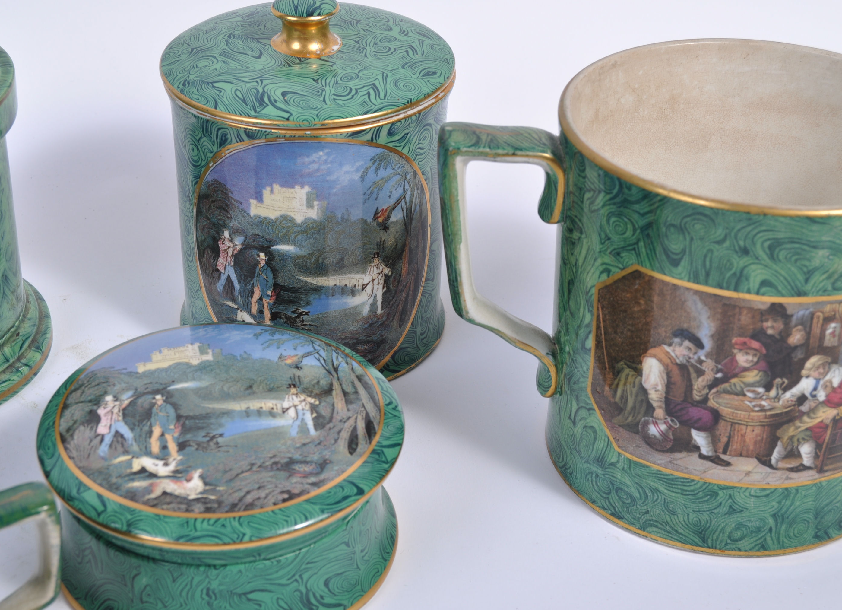 An extensive collection of 19th Century English antique prattware pots ...