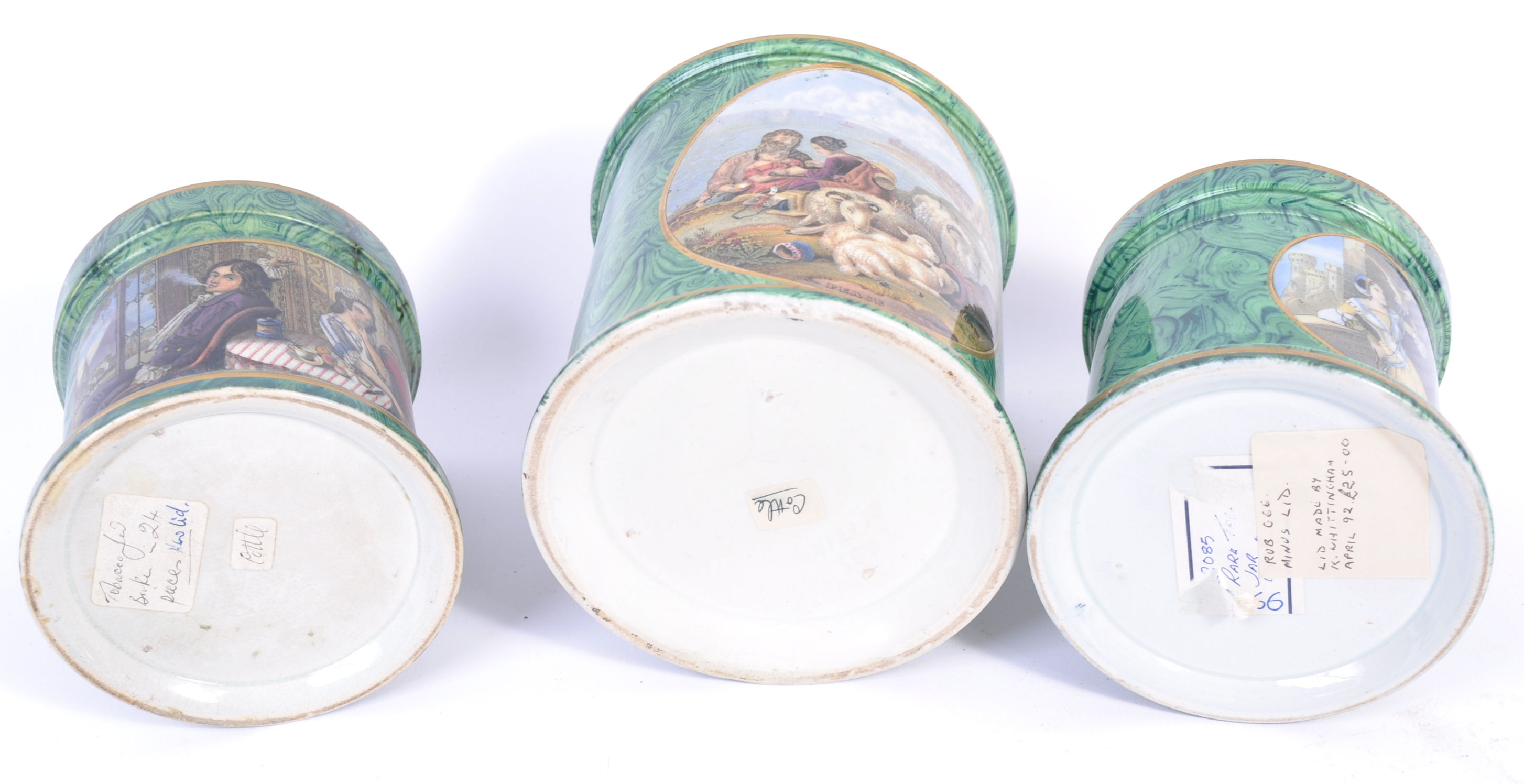 A collection of three 19th Century English antique prattware Tobacco ...