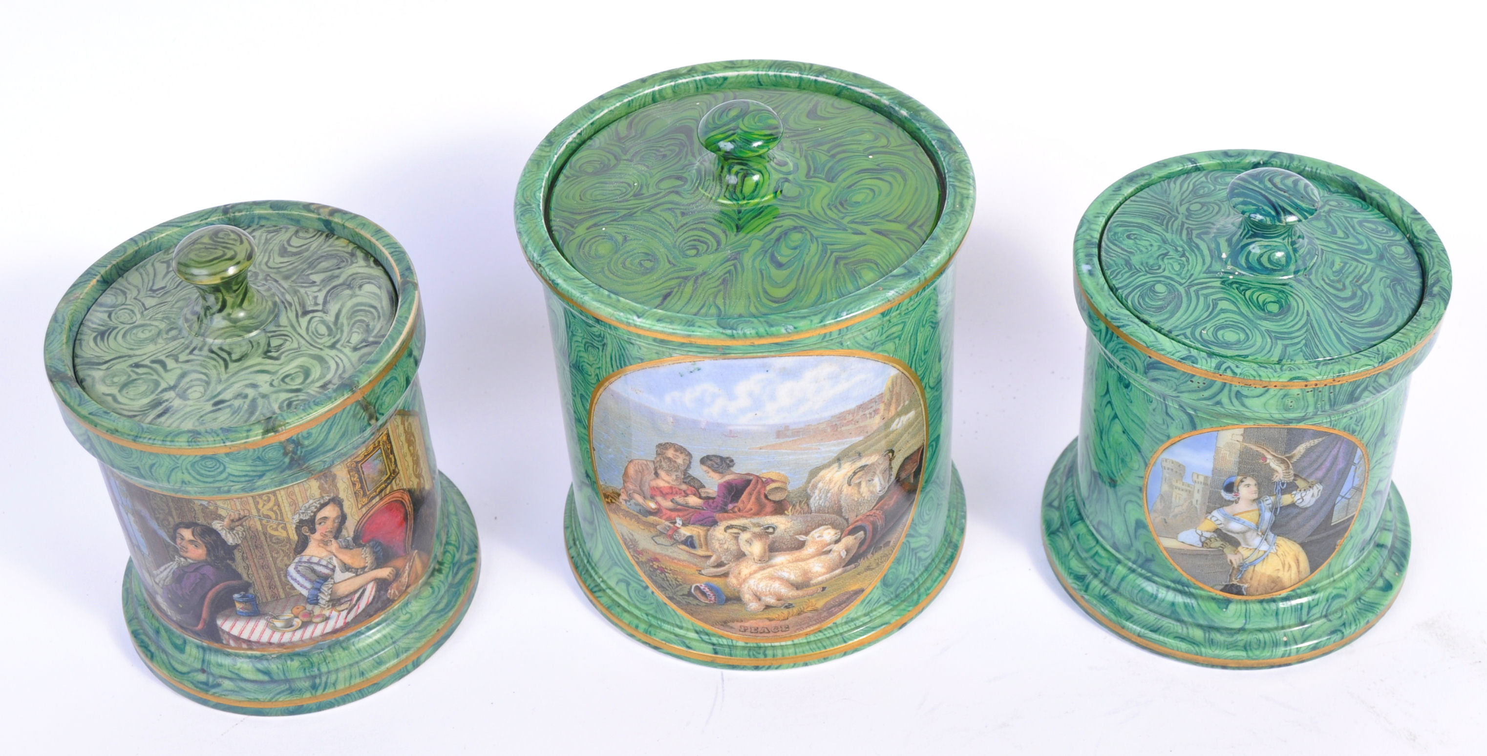 A collection of three 19th Century English antique prattware Tobacco ...