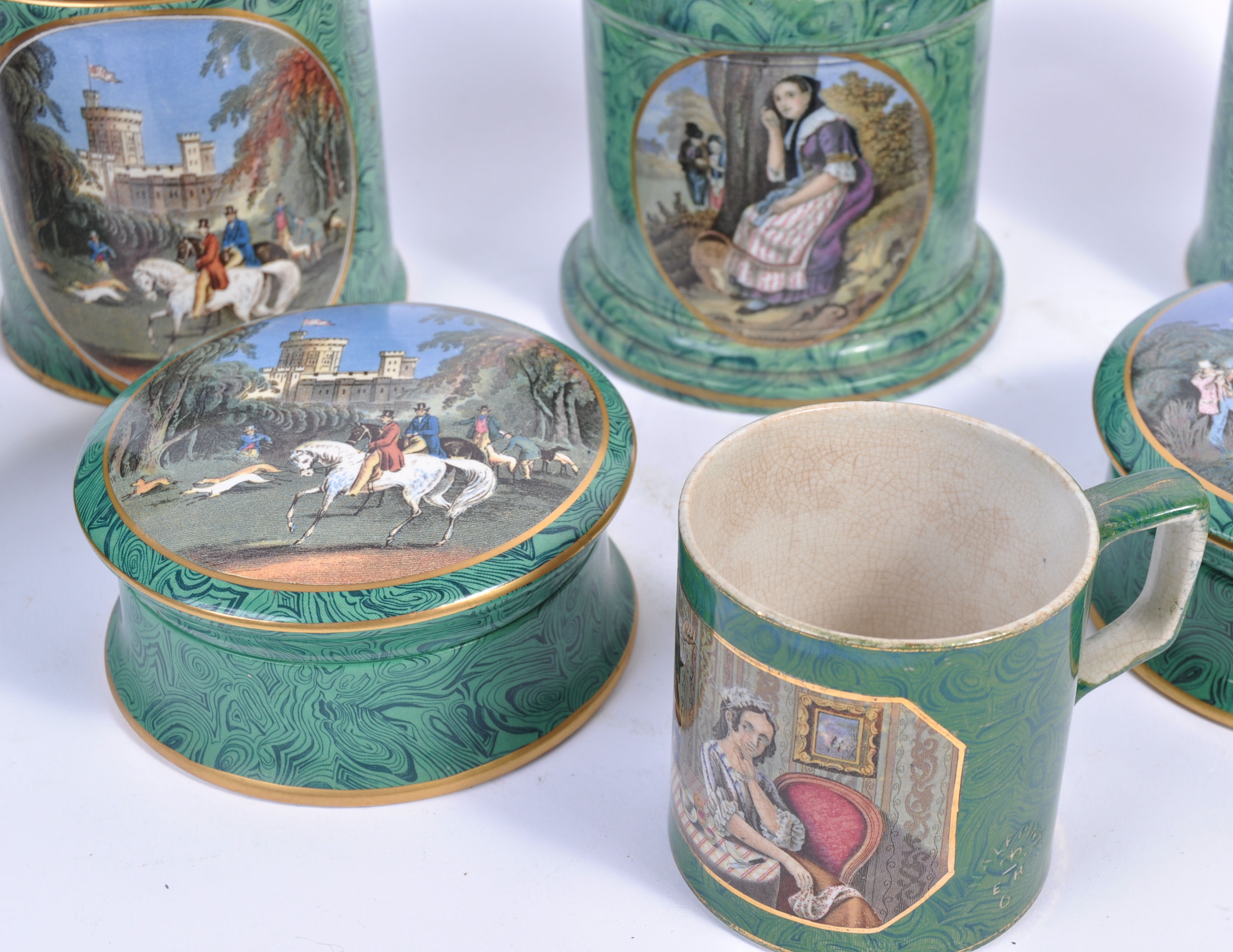An extensive collection of 19th Century English antique prattware pots ...