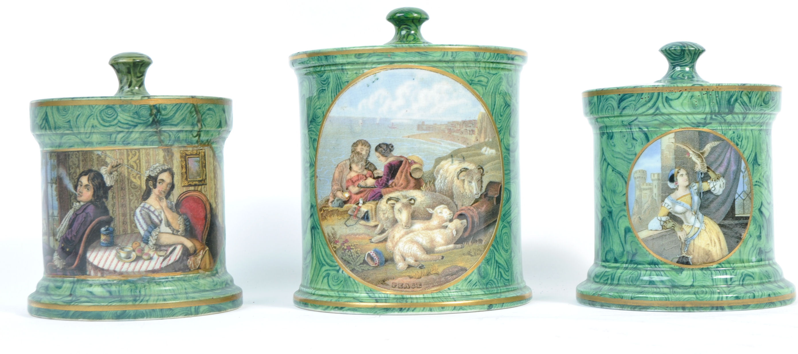 A collection of three 19th Century English antique prattware Tobacco ...