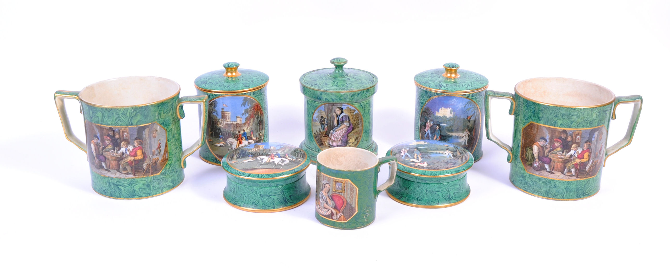 An extensive collection of 19th Century English antique prattware pots ...