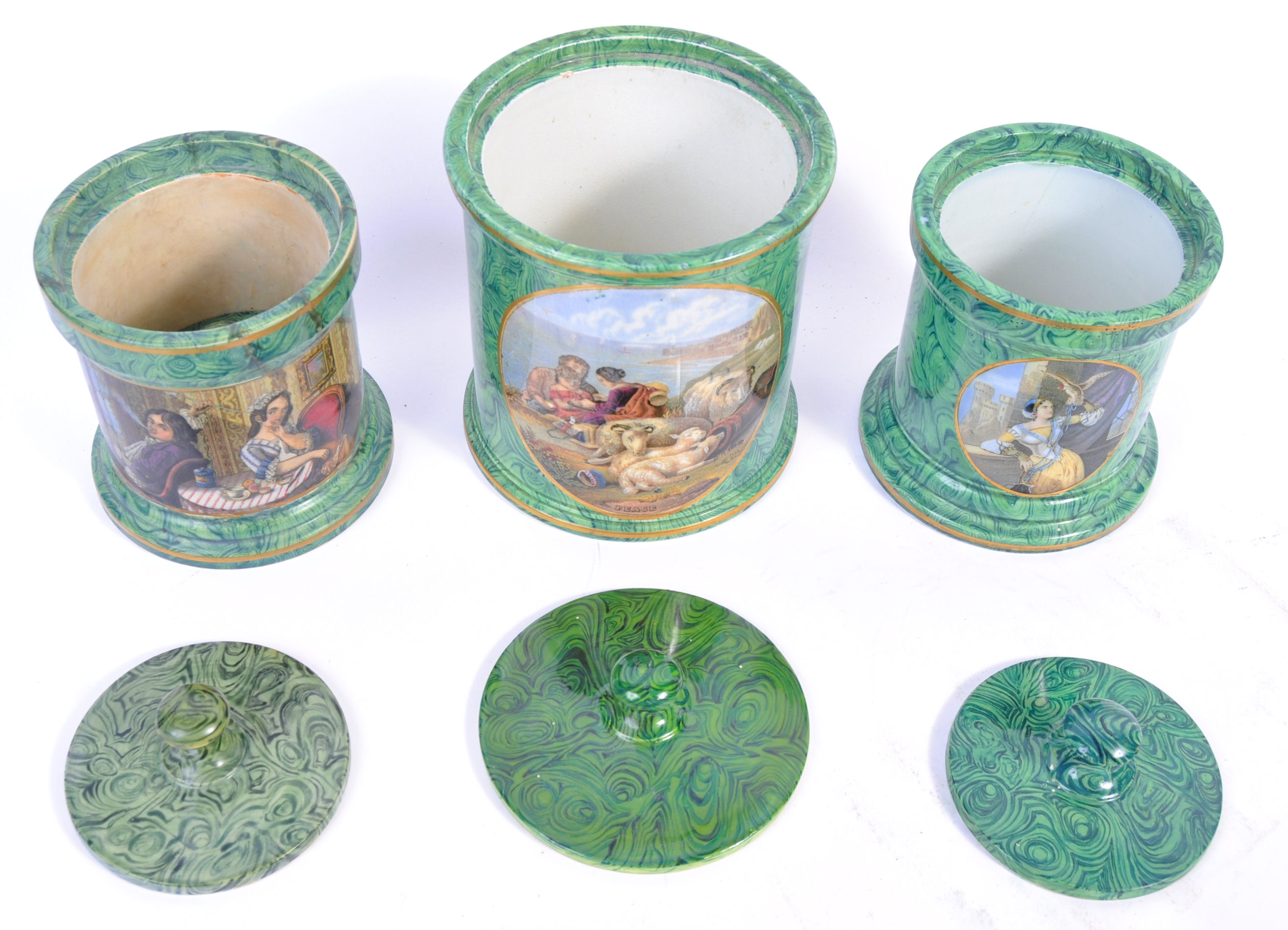 A collection of three 19th Century English antique prattware Tobacco ...