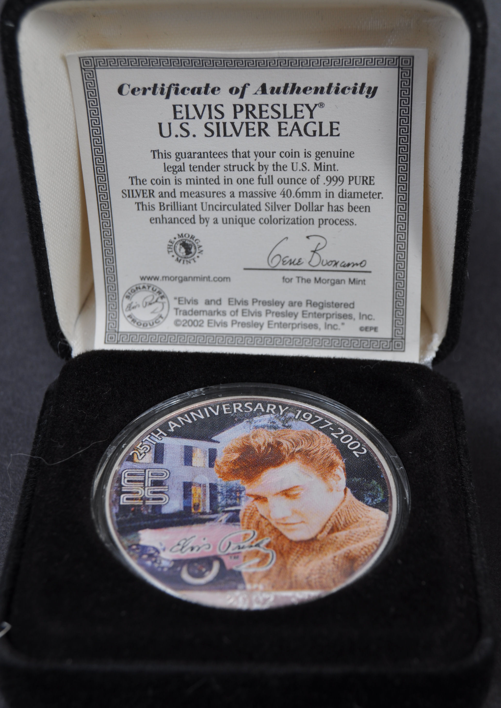 A collection of 5x The Morgan Mint Elvis Presley .999 fine silver eagle ...