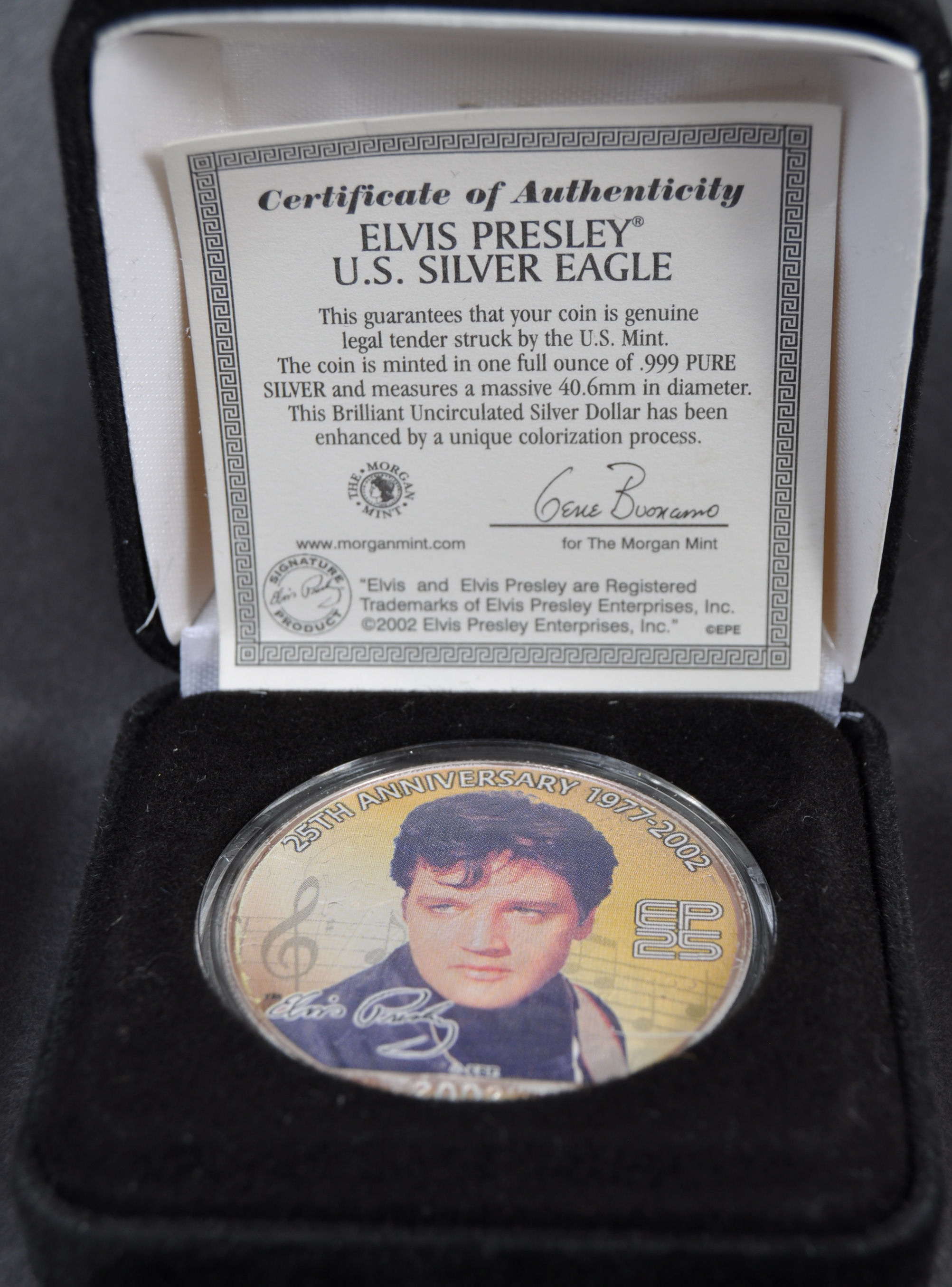 A collection of 5x The Morgan Mint Elvis Presley .999 fine silver eagle ...