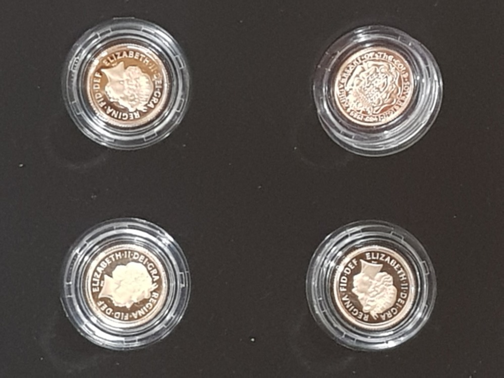 FOUR DIFFERENT GOLD PROOF UK HALF SOVEREIGNS DATED 1989, 2002, 2005 AND ...