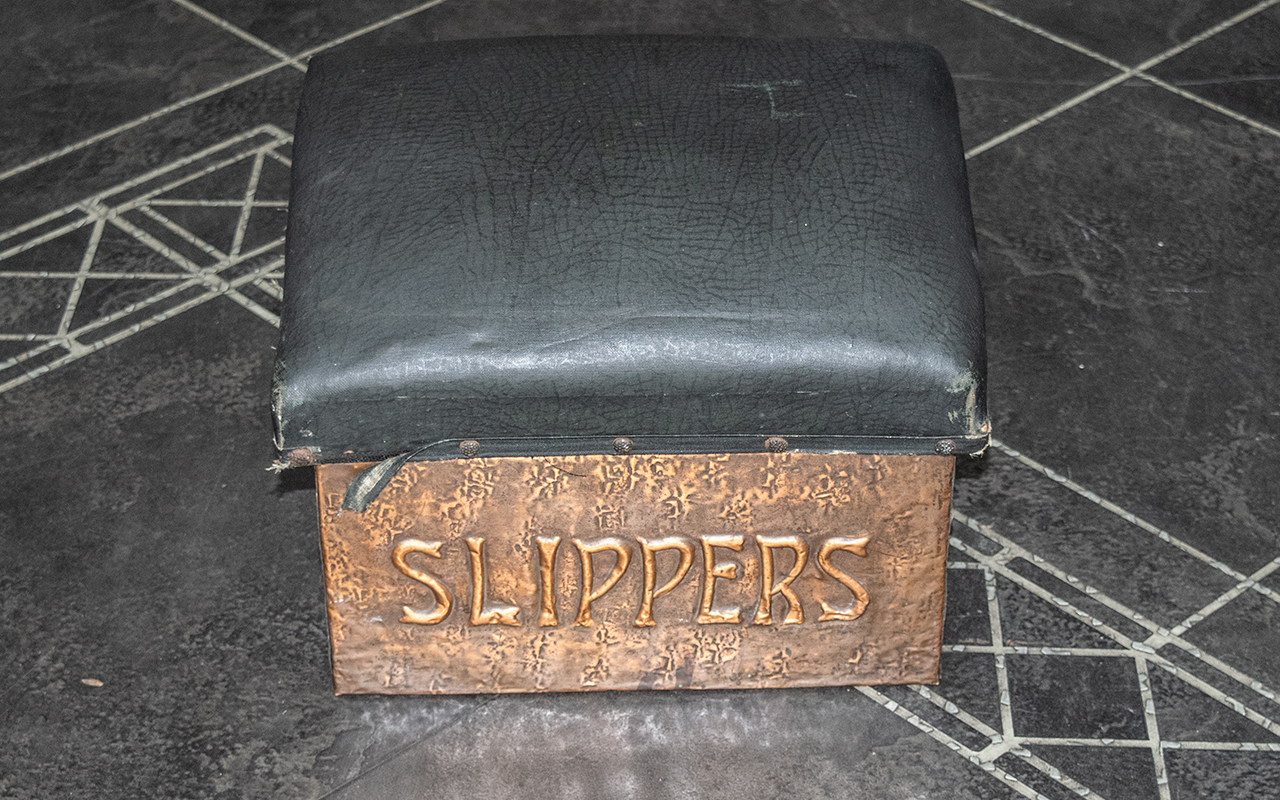 Edwardian Copper Fronted Slipper Box with a fabric covered lid. Circa ...