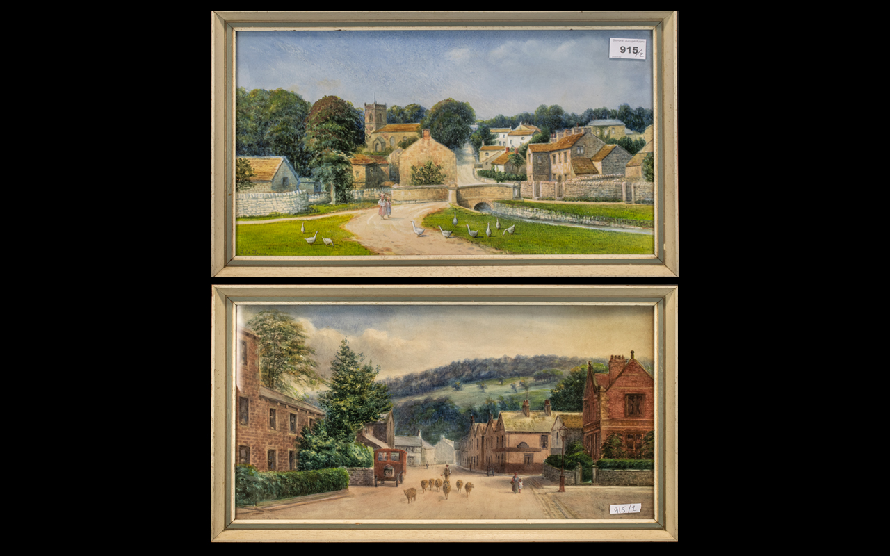 Lancashire Artist - F. Cawthorne Pair of Watercolour Drawings ...