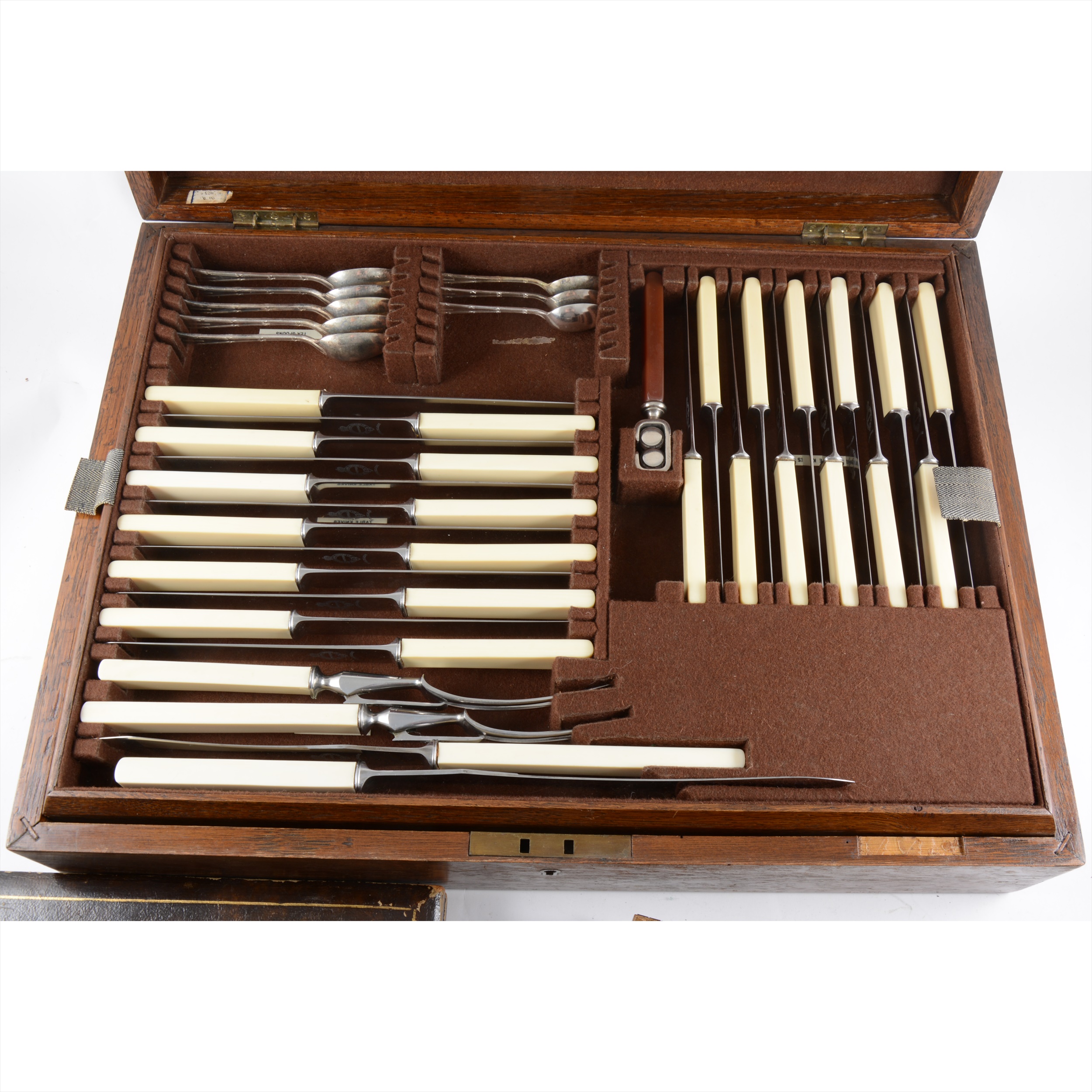Canteen of plated cutlery, Alexander Clark & Co, oak case; two sets of ...