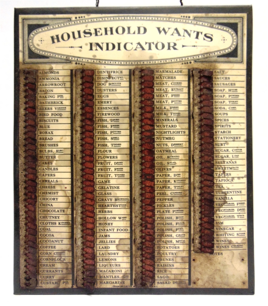 A HOUSEHOLD WANTS INDICATOR by Charles Letts, with the remains of a ...