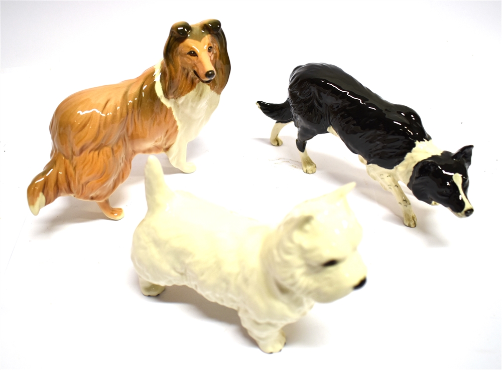 THREE BESWICK DOGS: Westie, Tan Collie and Border Collie