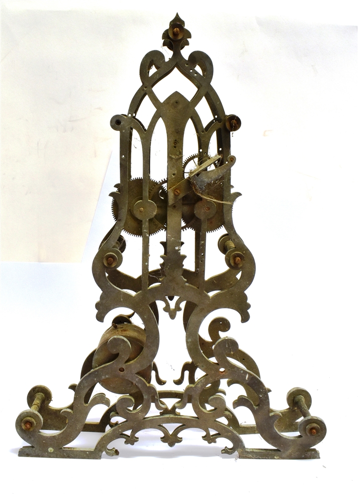 A TWIN FUSEE SKELETON CLOCK FRAME 46cm high