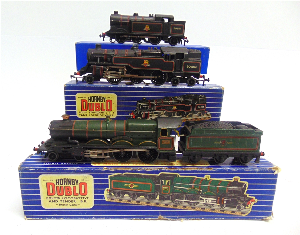 [OO GAUGE]. THREE HORNBY DUBLO LOCOMOTIVES comprising a No.EDLT20, B.R ...