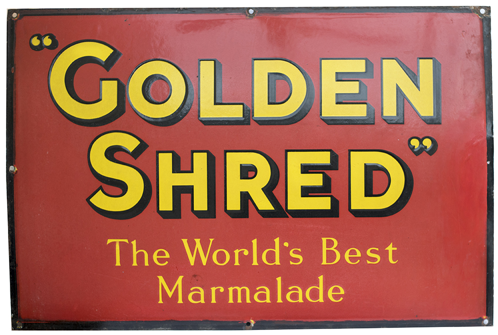 Advertising enamel sign GOLDEN SHRED THE WORLDS BEST MARMALADE. In very ...