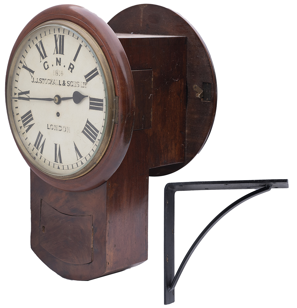 Great Northern Railway 12 inch and 14 inch mahogany cased double dial ...