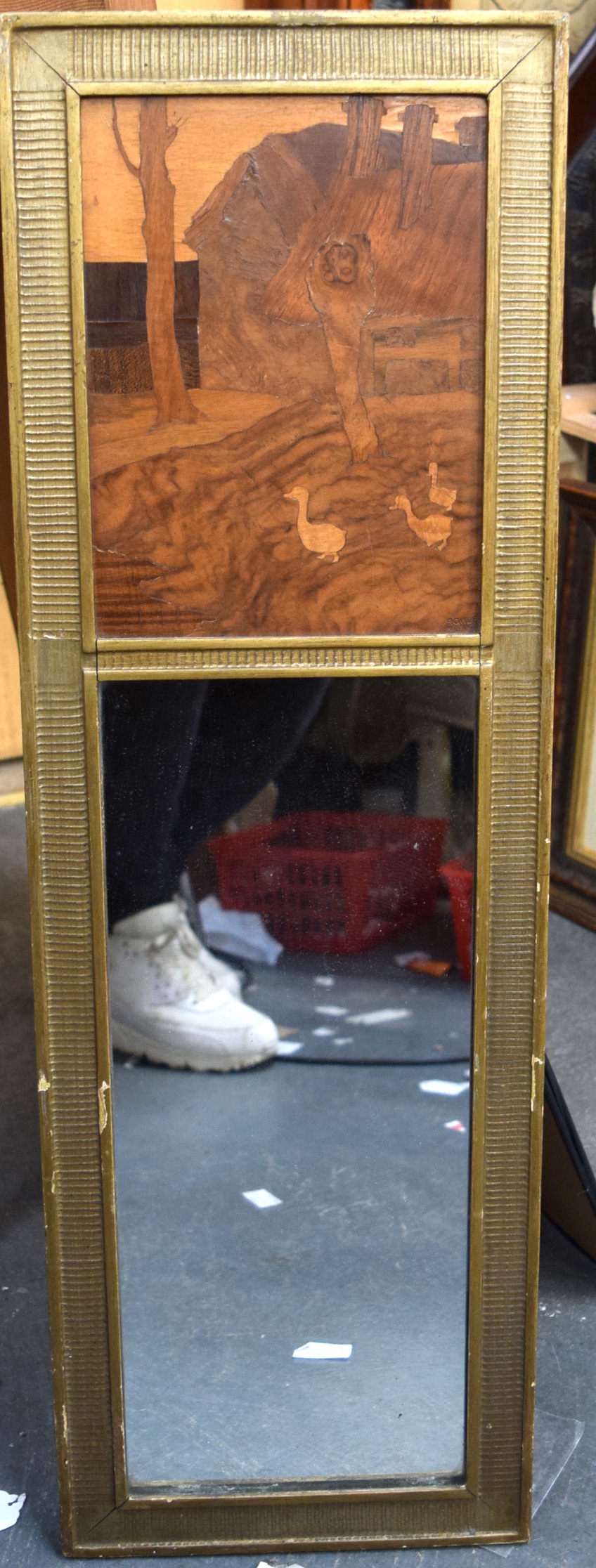A ROWLEY GALLERY MARQUETRY MIRROR, decorated with ducks in landscape ...