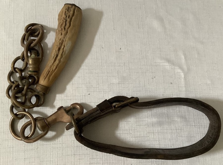 A brass studded dog collar with brass plaque for Mick, Lancs Hussars ...