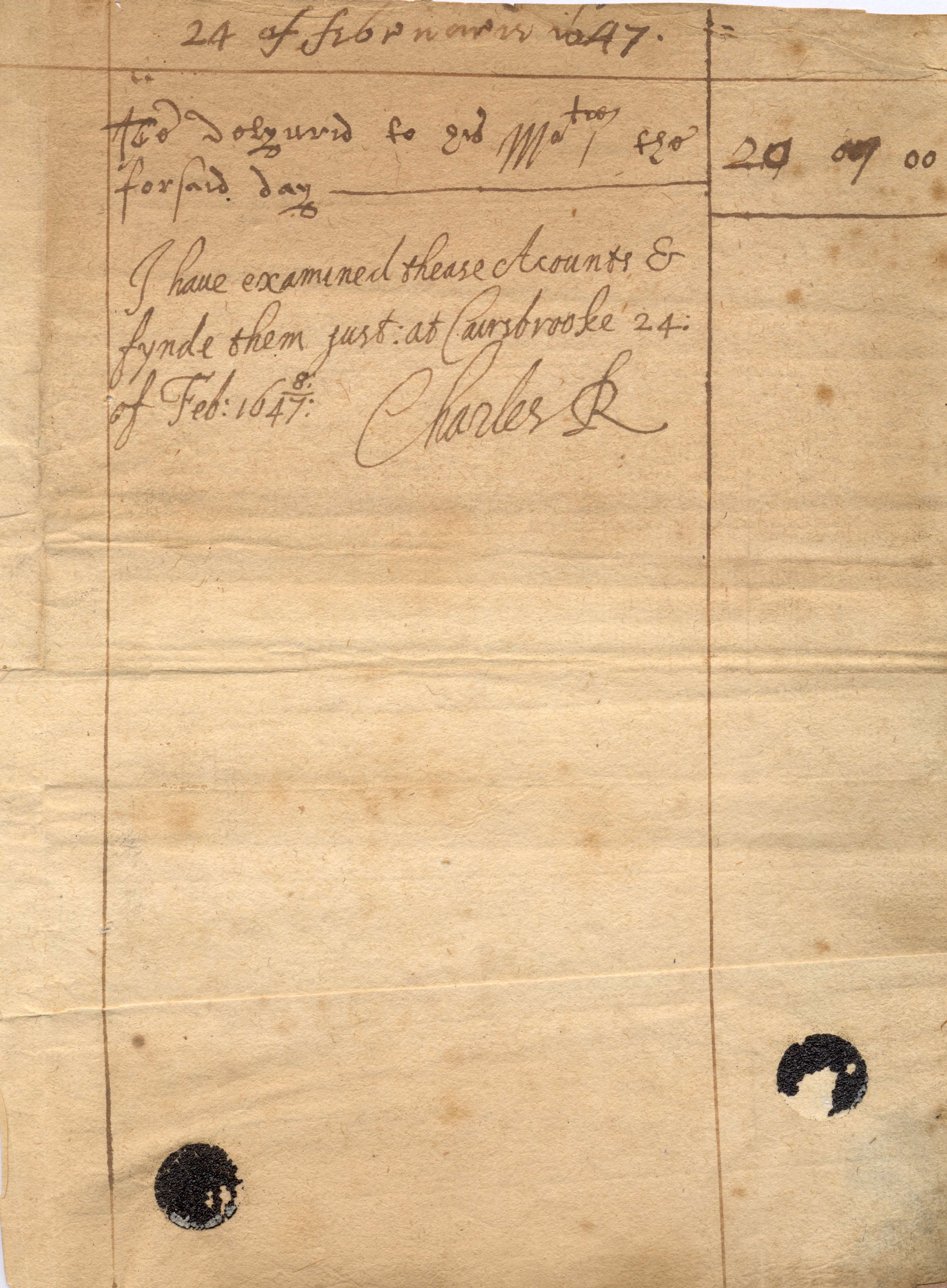 Rare autograph note signed by King Charles I the year before his ...