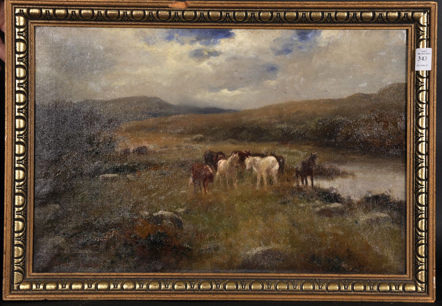 Elmer Keene (1853-1929) British. Ponies in a Moorland River Landscape ...