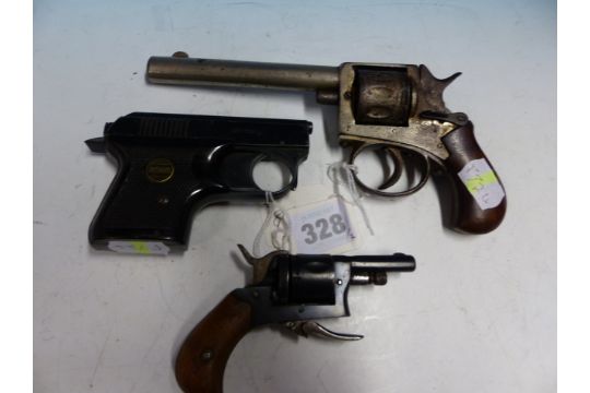 A ROHM RG2 STARTER PISTOL WITH SIX SHOT MAGAZINE TOGETHER WITH TWO ...