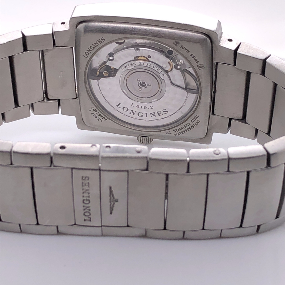 A LONGINES AUTOMATIC OPPOSITION SQUARE GENTLEMAN'S STAINLESS STEEL ...