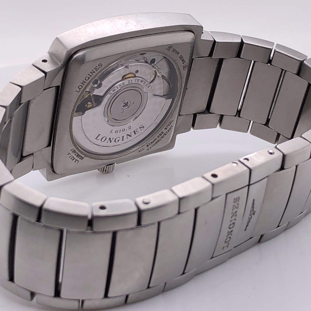 A LONGINES AUTOMATIC OPPOSITION SQUARE GENTLEMAN'S STAINLESS STEEL ...