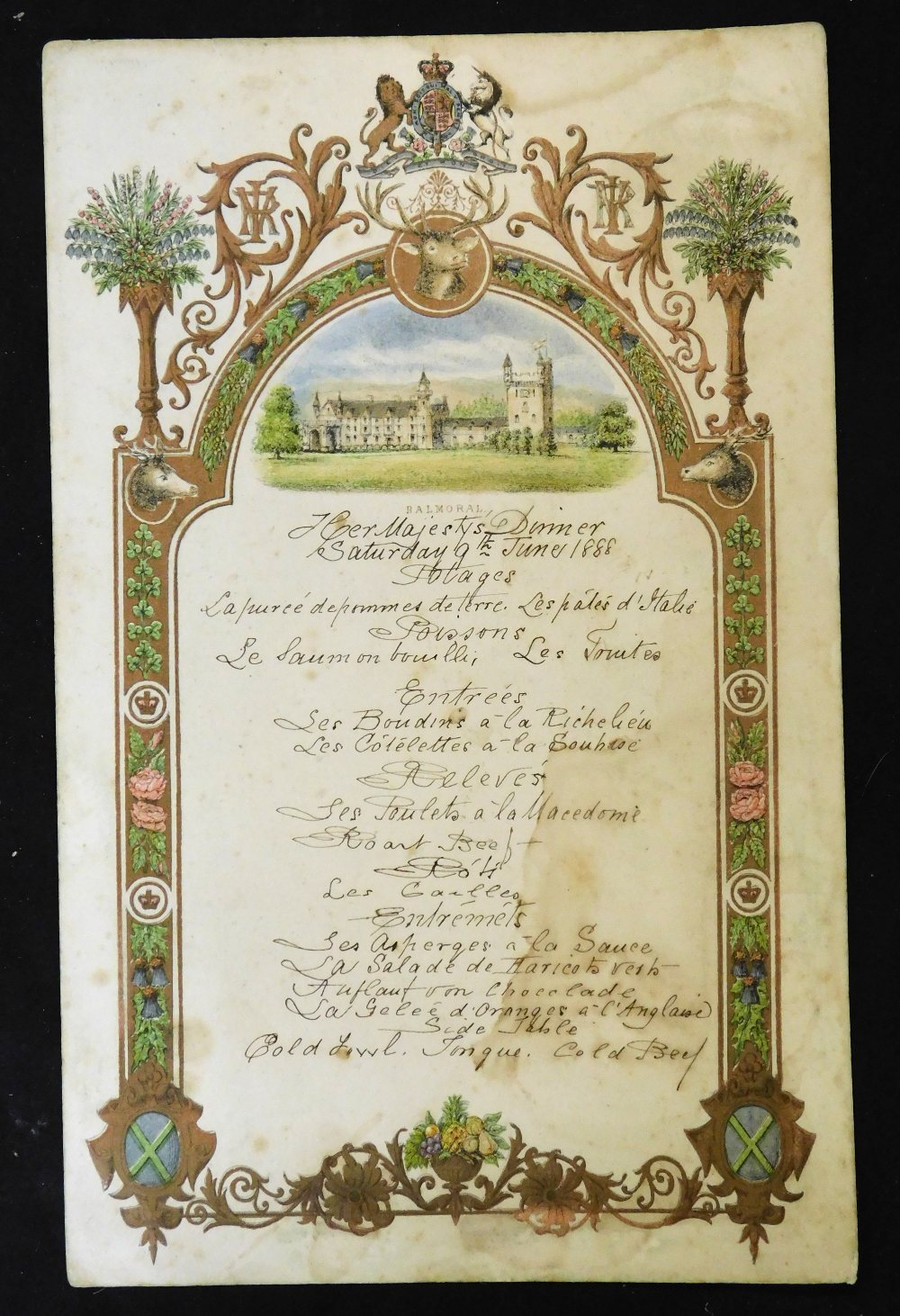 Balmoral Castle Pictorial Menu Card - auctions & price archive
